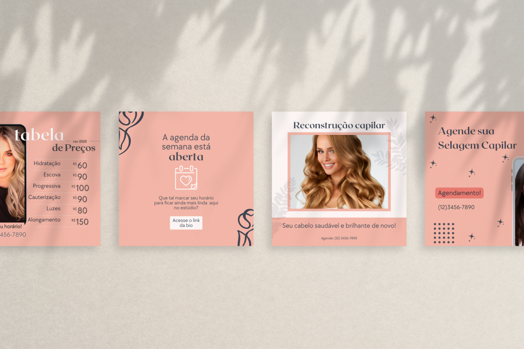 Pack Cabeleireira – Com 30 Posts editáveis no Canva Pack Cabeleireira – Com 30 Posts editáveis no Canva
