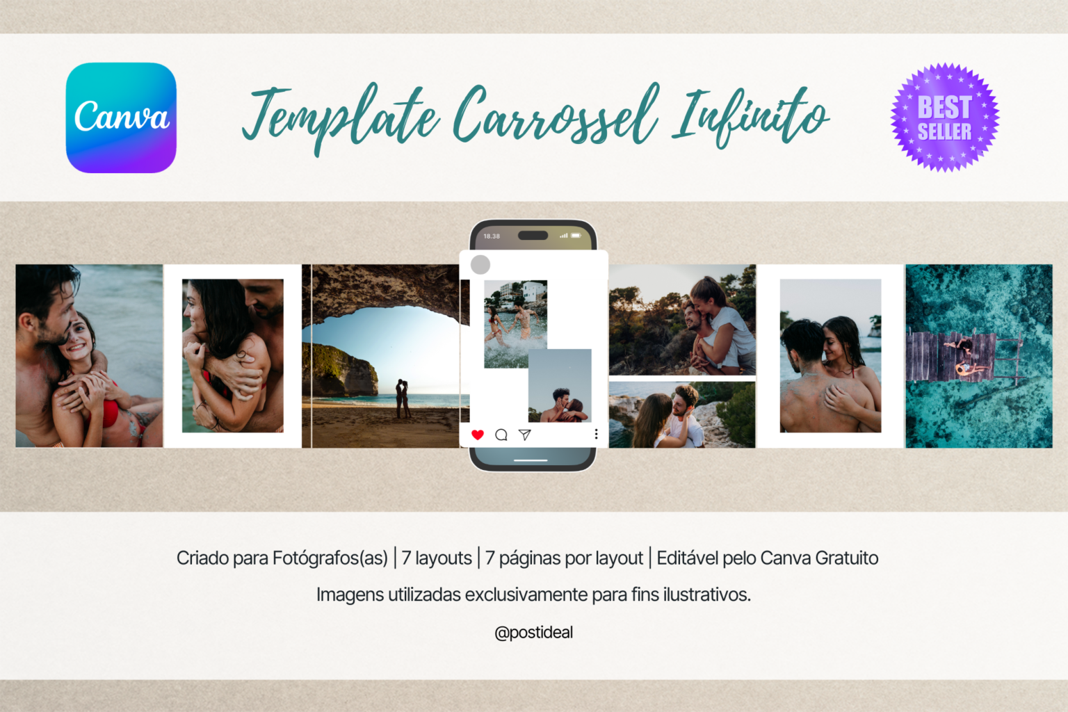 Template Carrossel Infinito - 7 Carrosséis editáveis no Canva